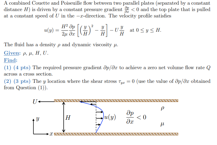 Solved A combined Couette and Poiseuille flow between two | Chegg.com