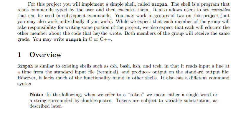 Solved For this project you will implement a simple shell, | Chegg.com