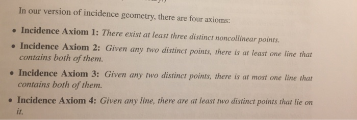 Solved In our version of incidence geometry, there are four | Chegg.com