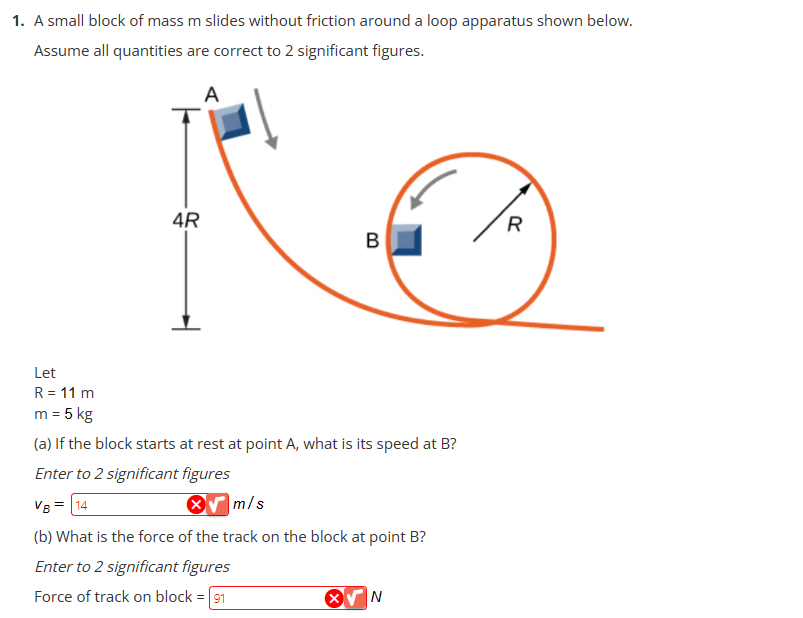 Solved 1. A small block of mass m slides without friction | Chegg.com