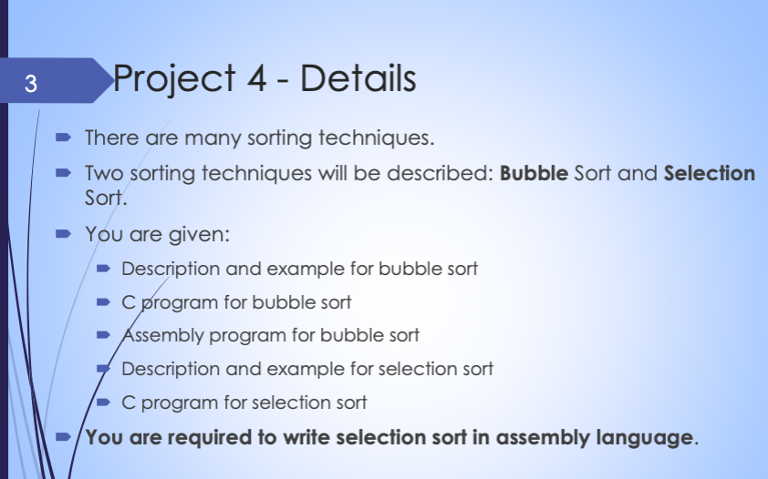 Solved Project 4 - Summary 2 Write a program to sort an | Chegg.com