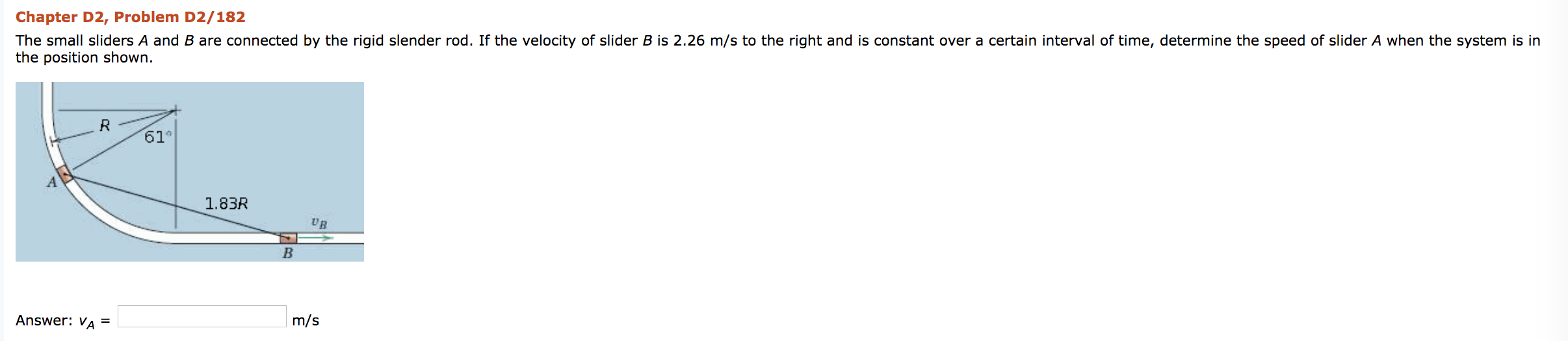 Solved The small sliders A and B are connected by the rigid | Chegg.com