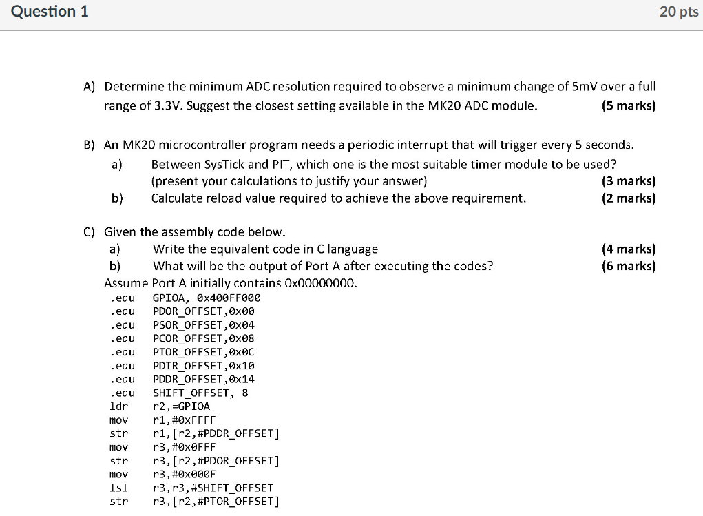 Solved Question 1 20 pts A) Determine the minimum ADC | Chegg.com