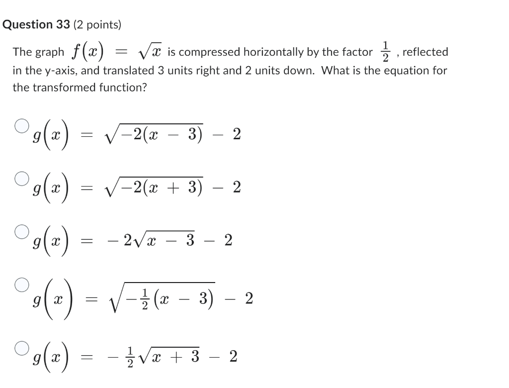 Solved The graph f(x)=x is compressed horizontally by the | Chegg.com