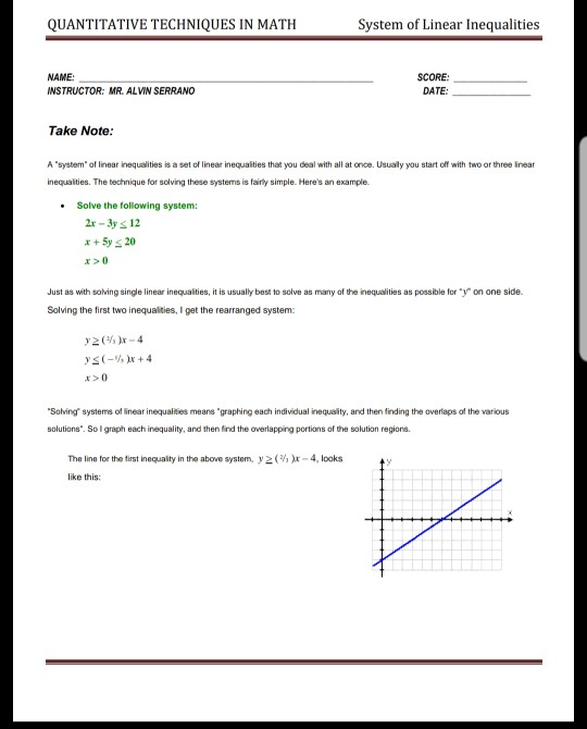 Solved QUANTITATIVE TECHNIQUES IN MATH System of Linear | Chegg.com