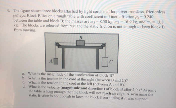 Solved 4. The figure shows three blocks attached by light | Chegg.com