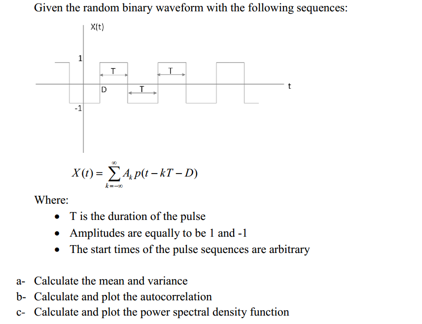 Given the random binary waveform with the following | Chegg.com