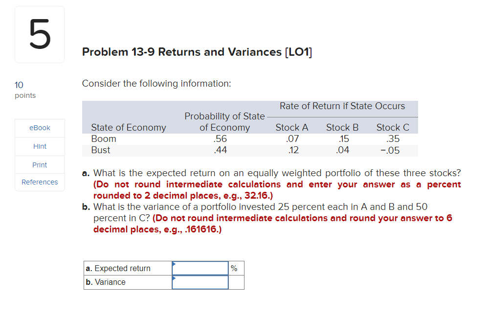 Solved Problem 13-9 Returns and Variances [LO1] Consider the | Chegg.com