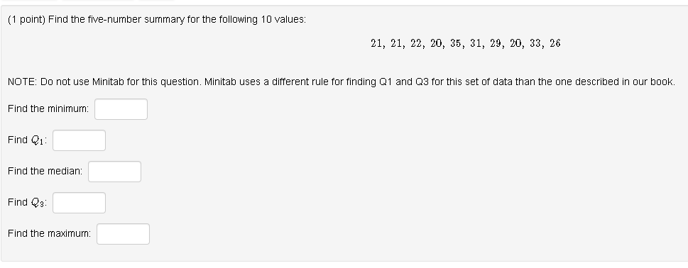 Solved (1 point) Find the five-number summary for the | Chegg.com