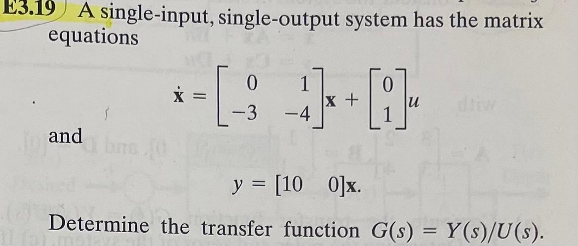 Solved A single-input, single-output system has the matrix | Chegg.com