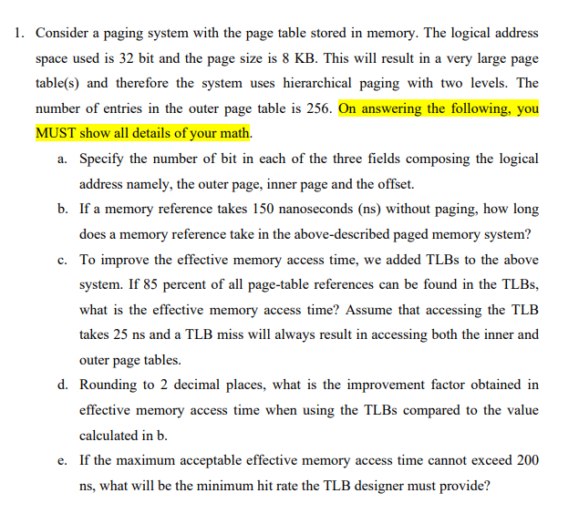 Solved 1. Consider a paging system with the page table | Chegg.com