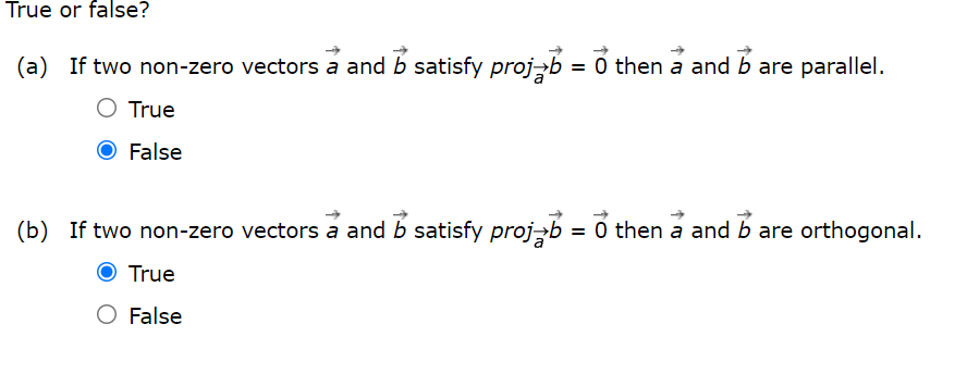 Solved (a) If two non-zero vectors a and b satisfy projab=0 | Chegg.com