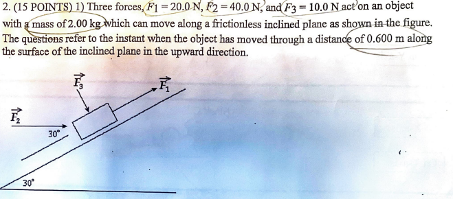 Solved 2. (15 POINTS) 1) Three forces, F1=20.0 N,F2=40.0 N, | Chegg.com
