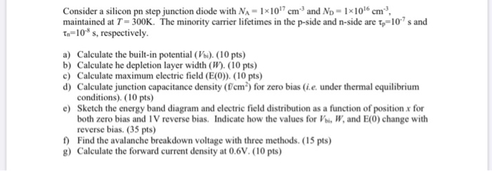 Solved Consider a silicon pn step junction diode with NA | Chegg.com