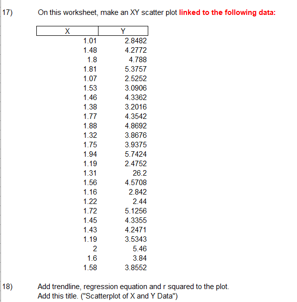 Solved On this worksheet, make an XY scatter plot linked to | Chegg.com