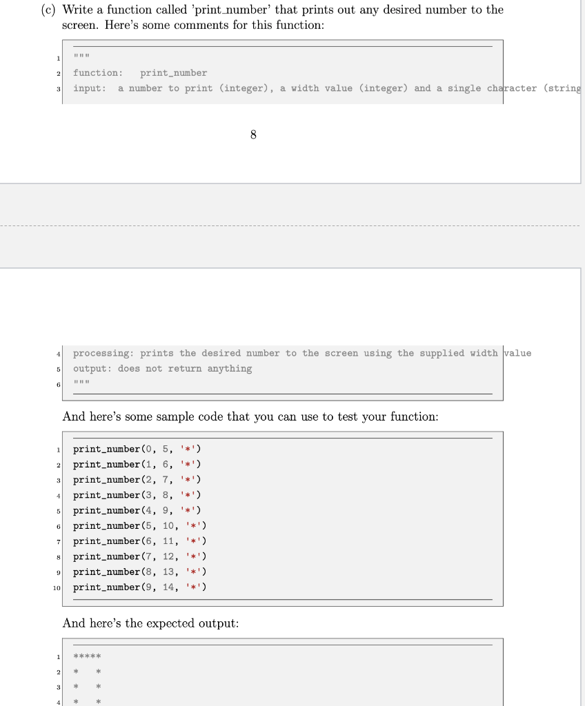 Solved IN PYTHON: Write a function called ’print number’ | Chegg.com