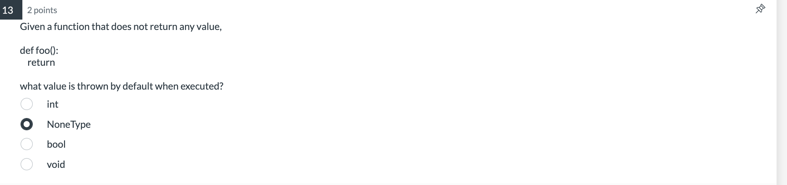 Solved 13 2 points Given a function that does not return any | Chegg.com