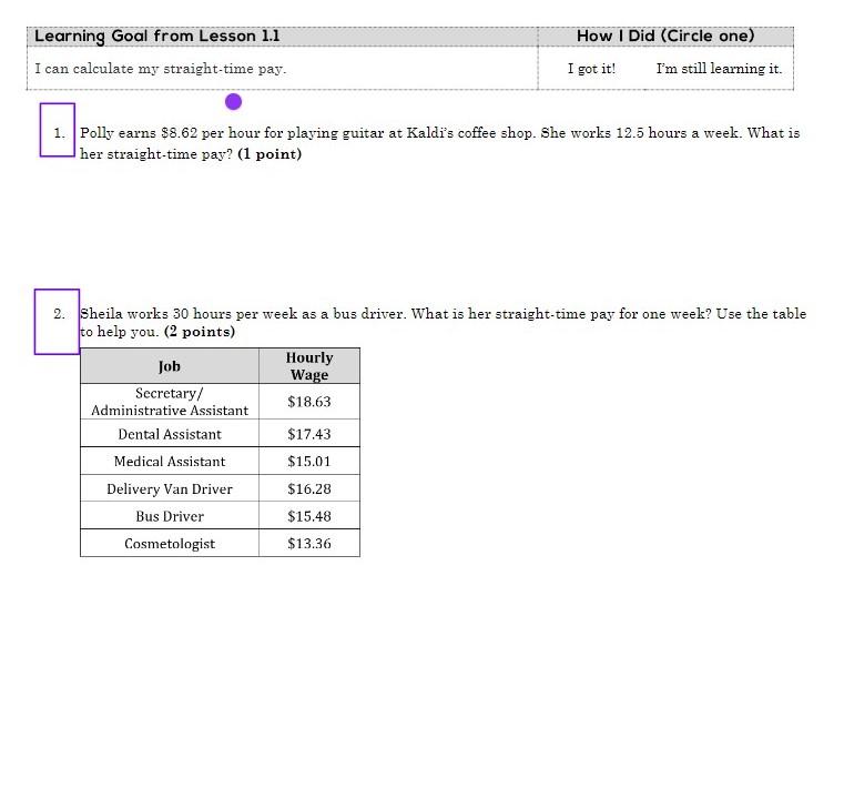 Solved Learning Goal from Lesson 1.1 I can calculate my | Chegg.com