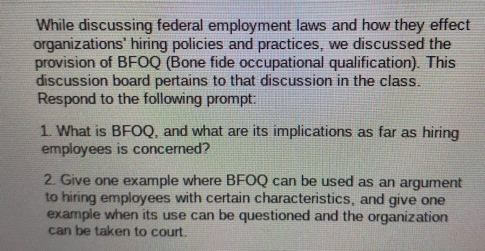 Solved While discussing federal employment laws and how they | Chegg.com