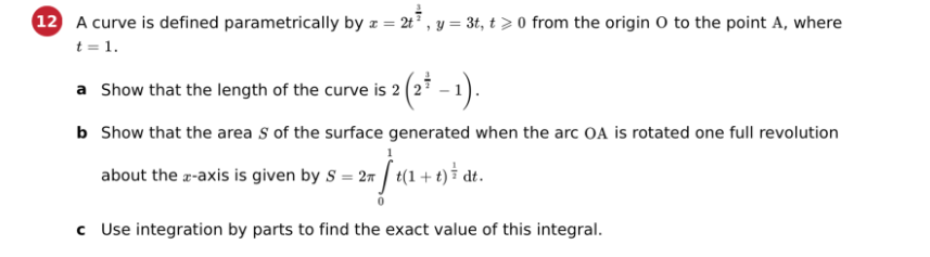 Solved A curve is defined parametrically by x=2t23,y=3t,t⩾0 | Chegg.com