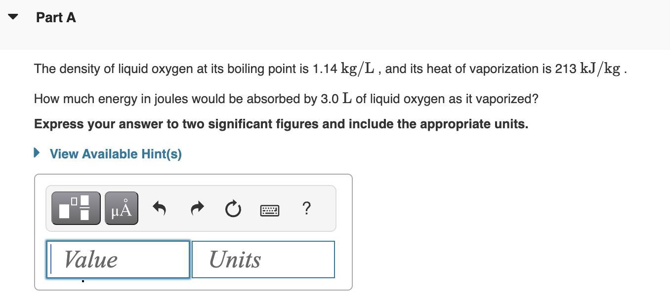 Solved The density of liquid oxygen at its boiling point is | Chegg.com