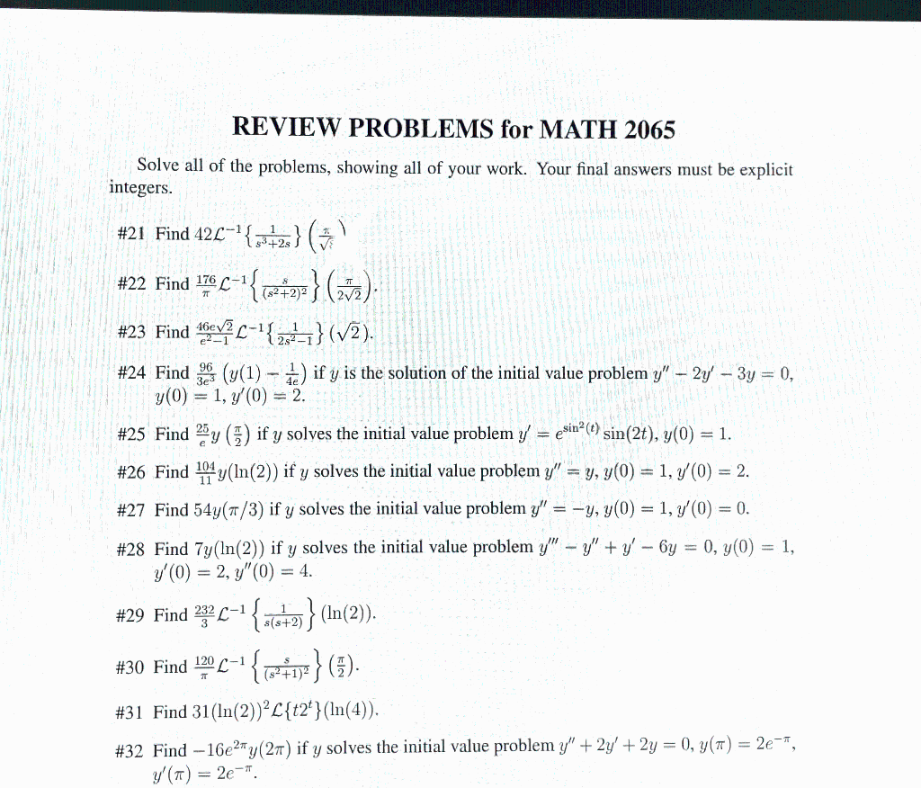 Solved REVIEW PROBLEMS for MATH 2065 Solve all of the | Chegg.com