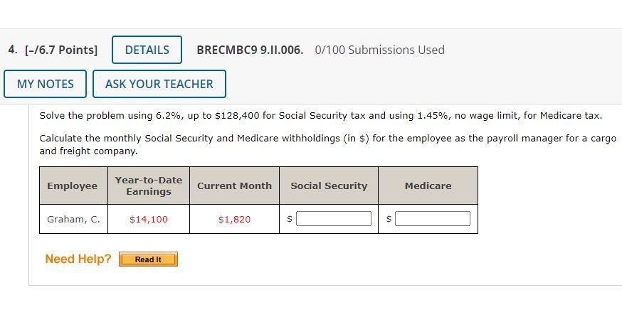 Solved BRECMBC9 9.I.002. 1/100 Submissions Used[-/6.7 | Chegg.com