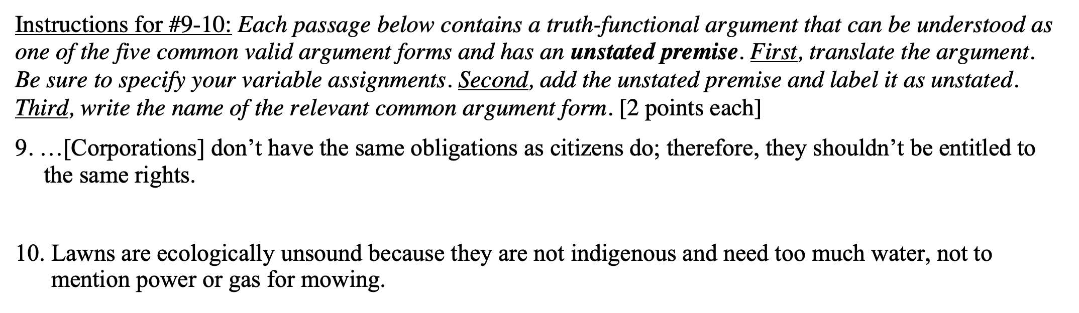 Instructions for #9-10: Each passage below contains a | Chegg.com