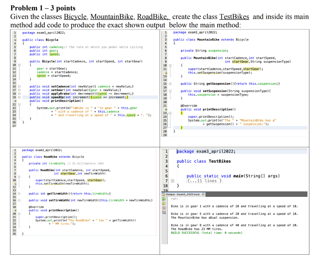 Solved Problem 1-3 points Given the classes Bicycle, | Chegg.com