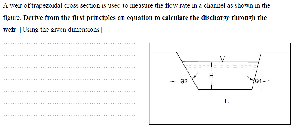 Solved A weir of trapezoidal cross section is used to | Chegg.com