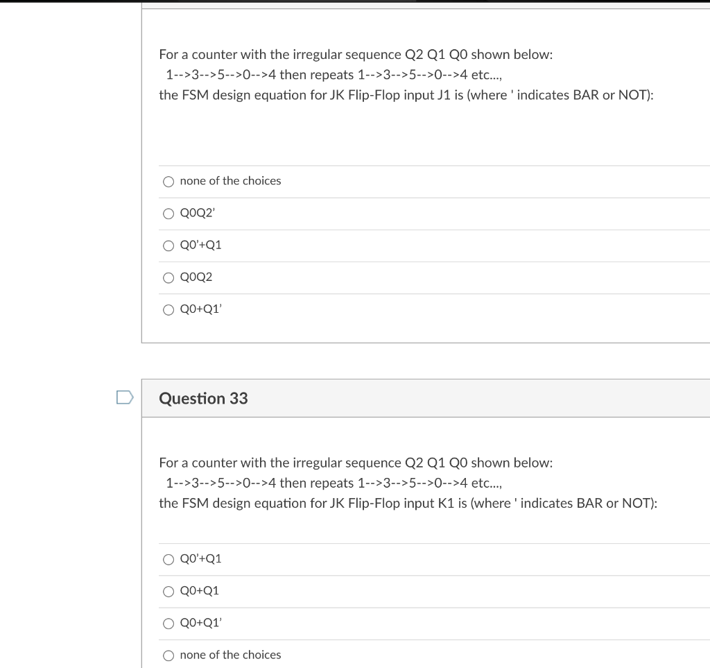 Solved For a counter with the irregular sequence Q2 Q1 QO | Chegg.com