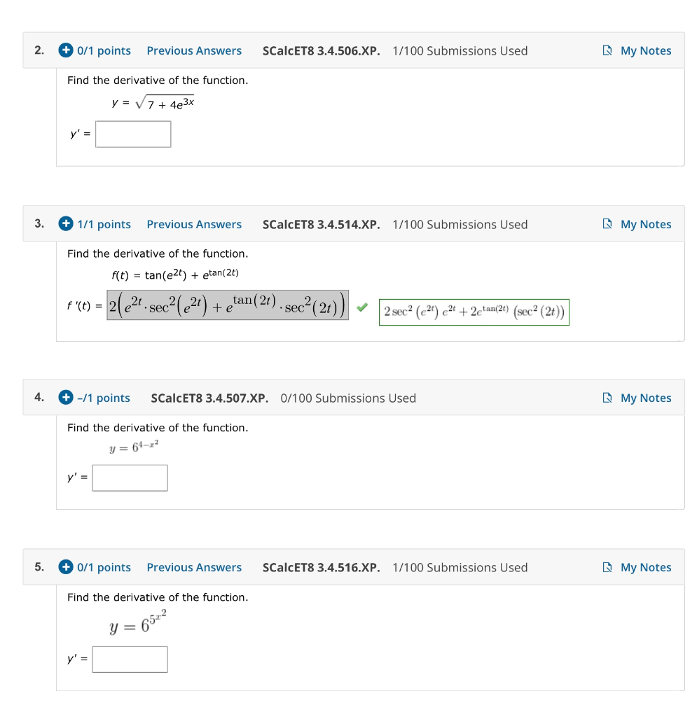 Solved 2. 0/1 points Previous Answers ScalcET8 3.4.506.XP. | Chegg.com