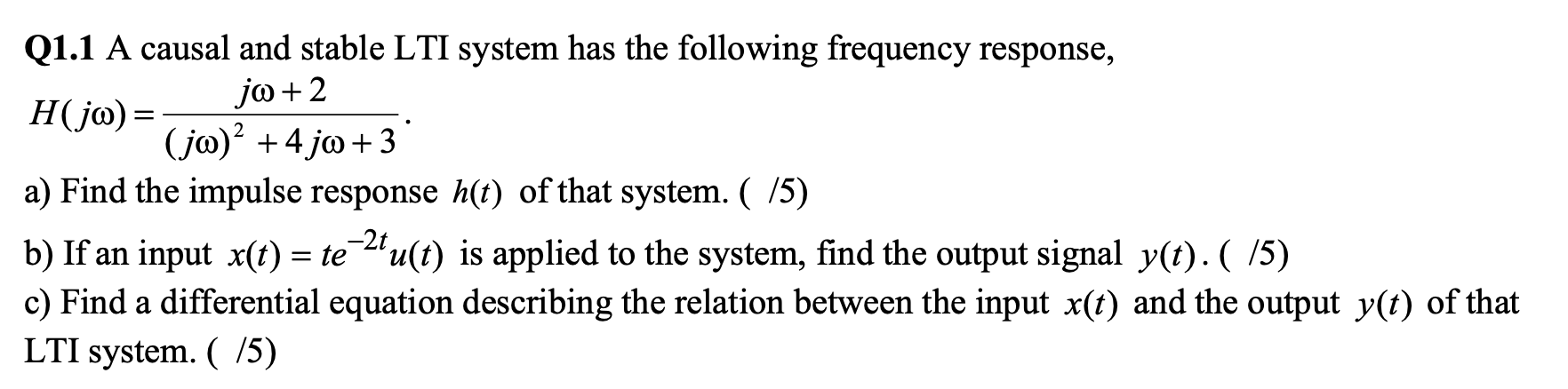 Solved Q1.1 A causal and stable LTI system has the following | Chegg.com