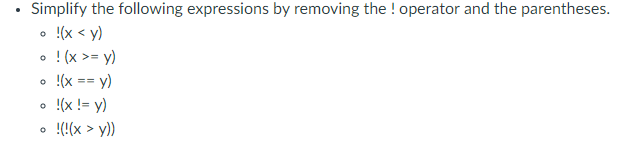 Solved Simplify the following expressions by removing the ! | Chegg.com