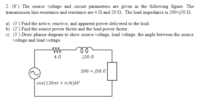 Solved 2. (8′) The source voltage and circuit parameters are | Chegg.com