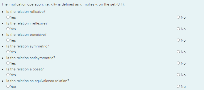 Solved The implication operation, i.e. xRy is defined as x | Chegg.com