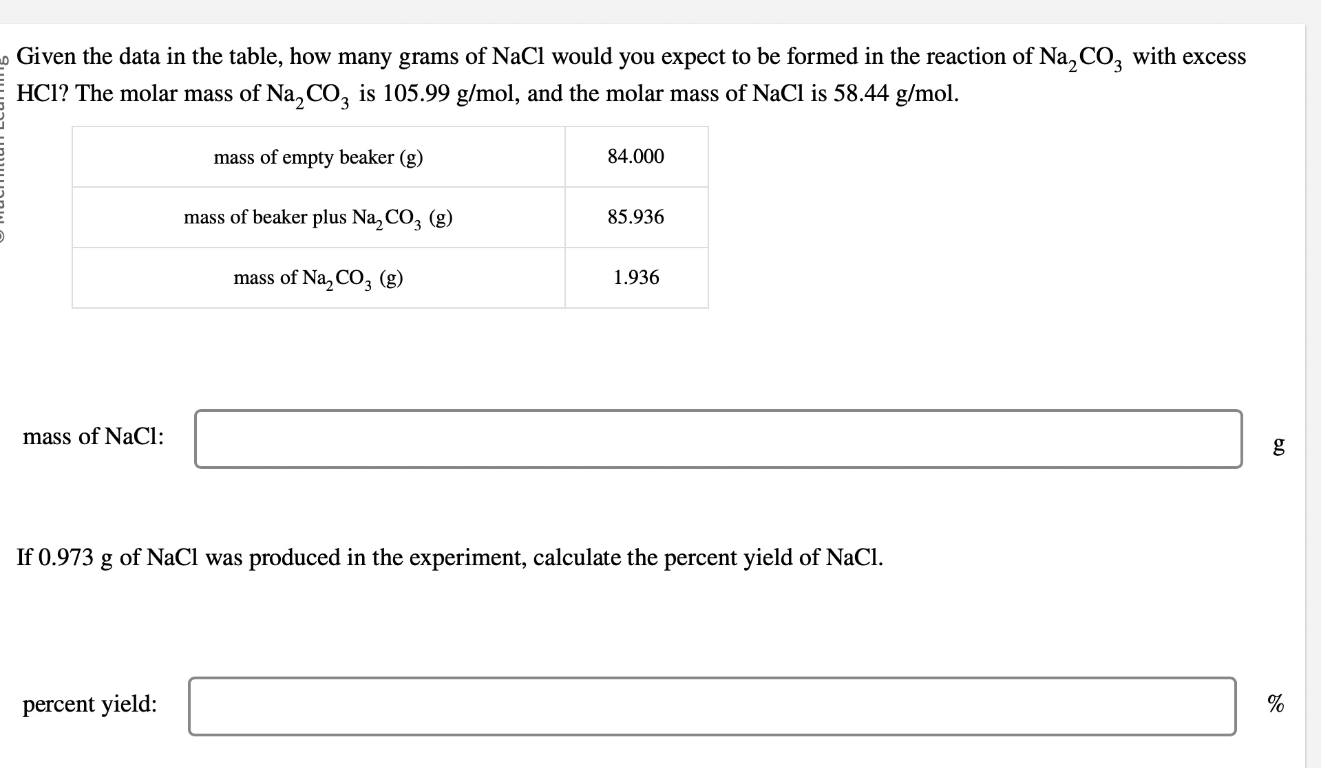 Solved Given the data in the table, how many grams of NaCl | Chegg.com
