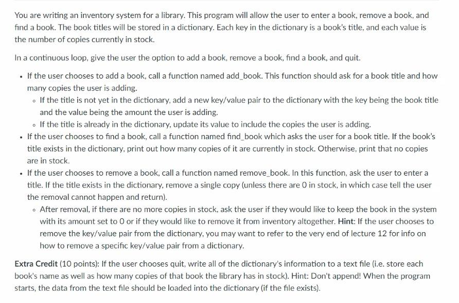 Solved You are writing an inventory system for a library. | Chegg.com