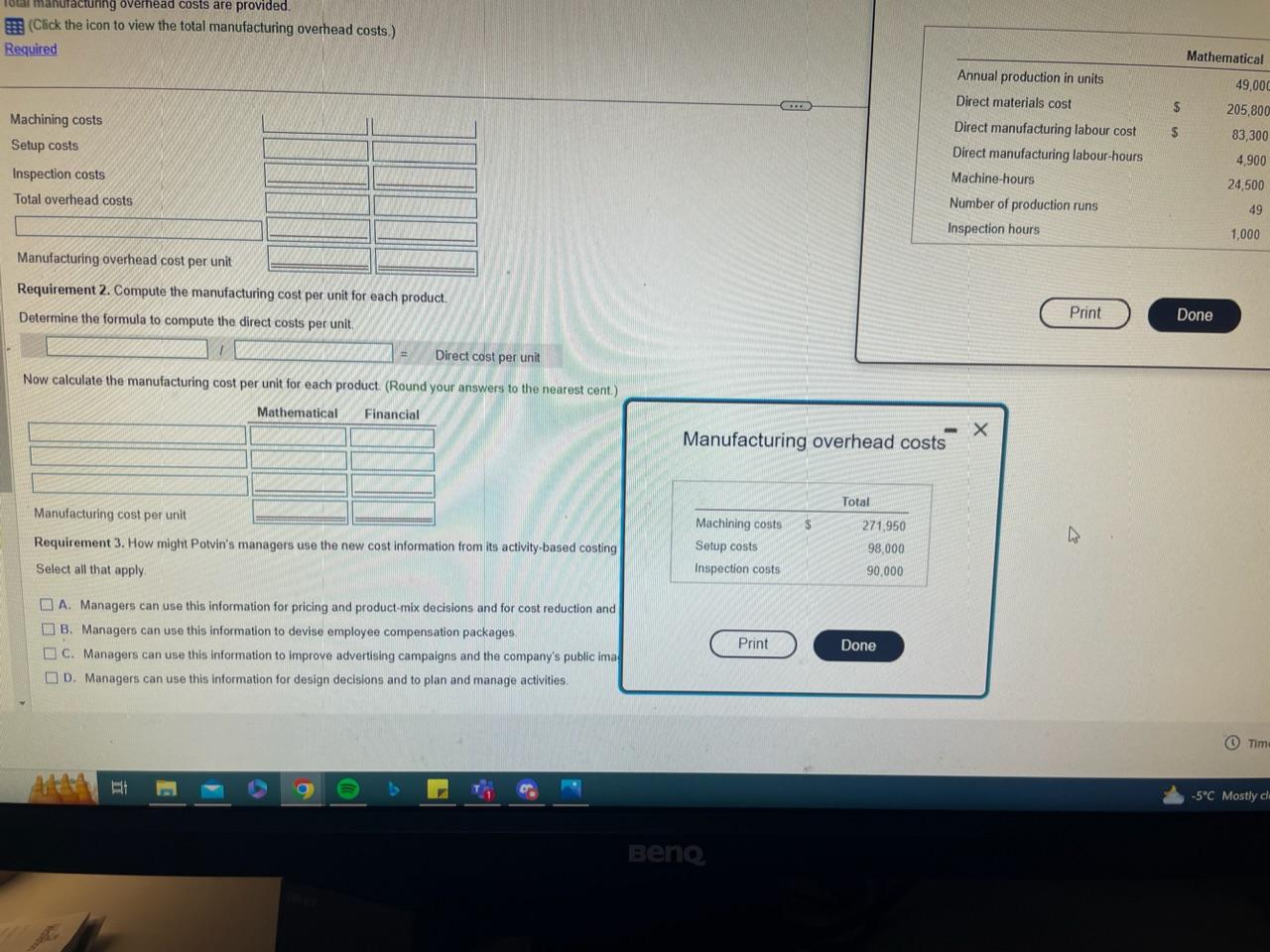 Solved Potvin Company produces mathematical and financial | Chegg.com