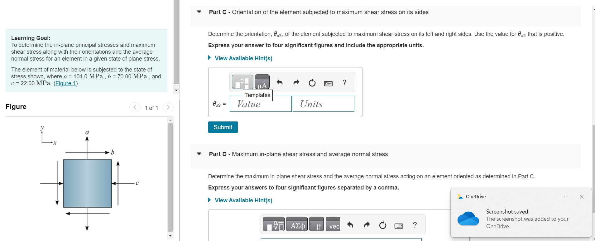 Solved Learning Goal: To determine the in-plane principal | Chegg.com