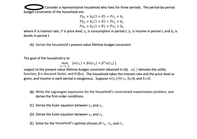 Consider a representative household who lives for | Chegg.com