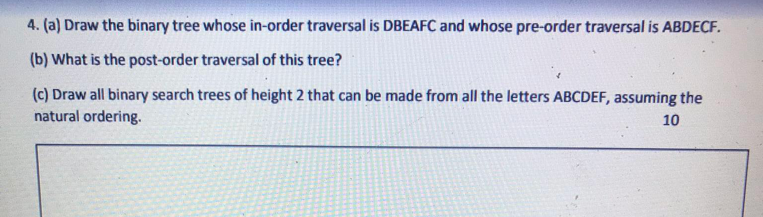 Solved 4 A Draw The Binary Tree Whose In Order Traversal 