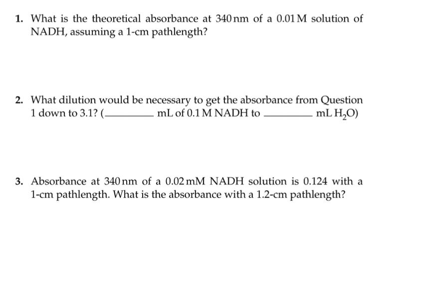 Solved 1. What is the theoretical absorbance at 340 nm of a | Chegg.com