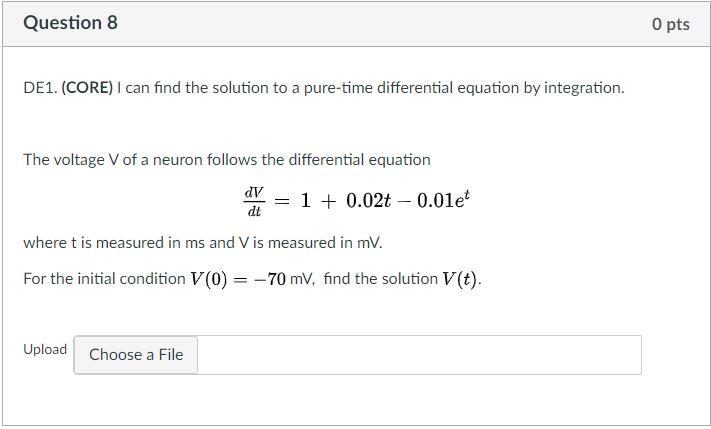 Solved Question 8 O pts DE1. (CORE) I can find the solution | Chegg.com