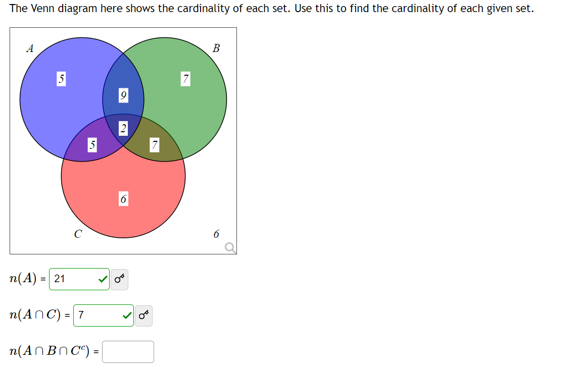 Solved The Venn diagram here shows the cardinality of each | Chegg.com
