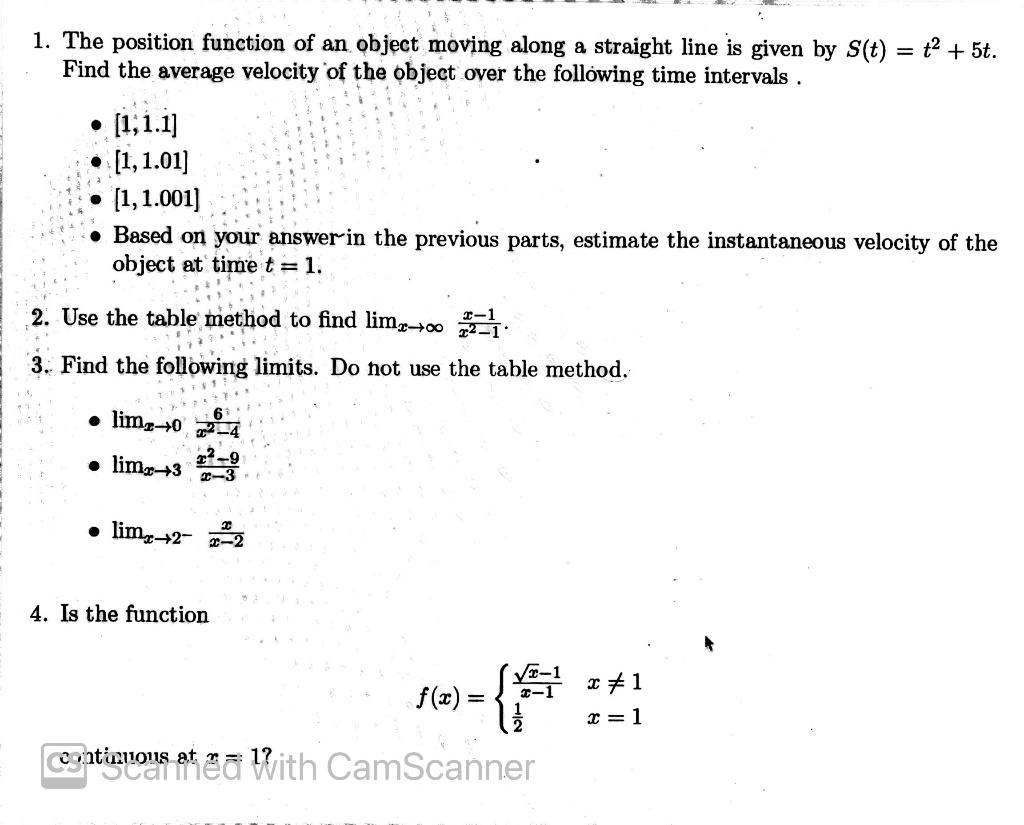 Solved 1. The position function of an object moving along a | Chegg.com