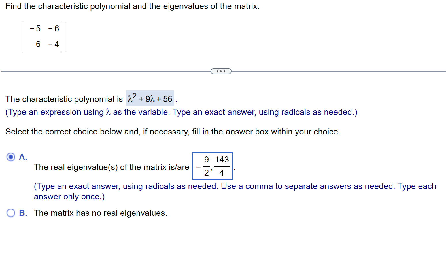 Solved Find the characteristic polynomial and the | Chegg.com