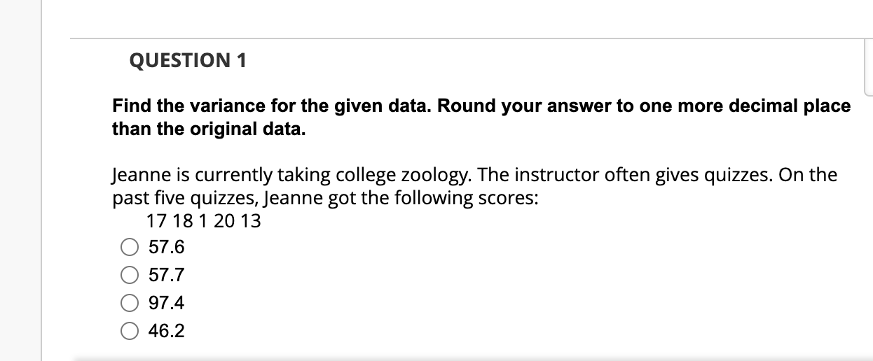 Solved Find the variance for the given data. Round your | Chegg.com