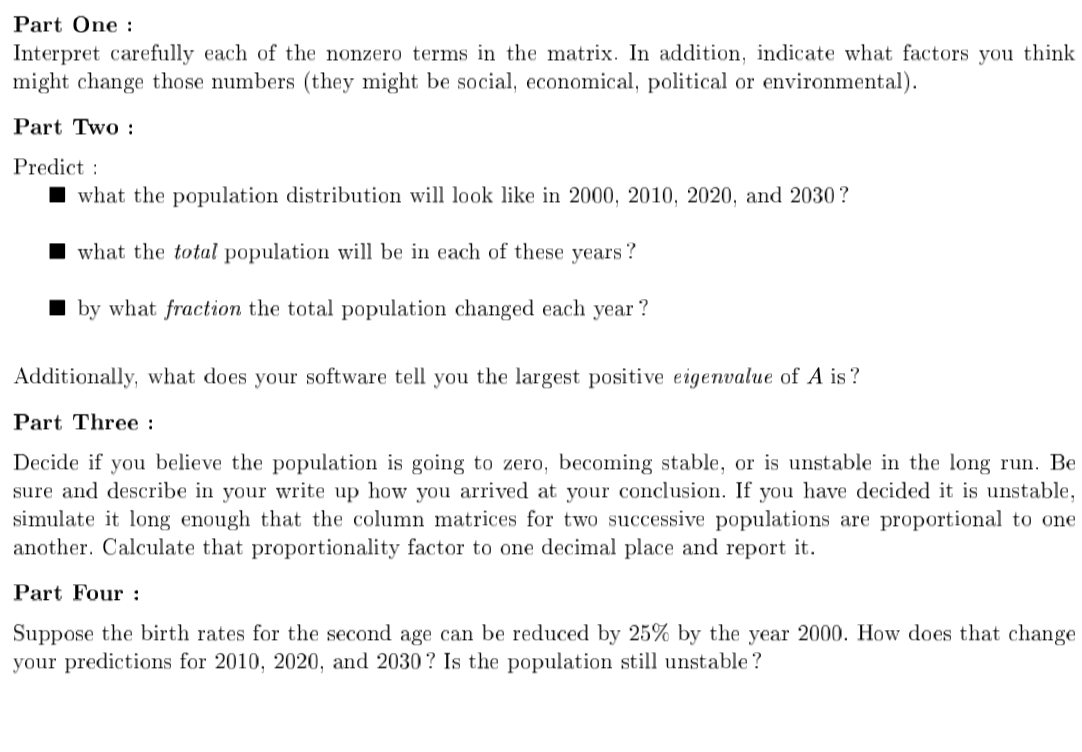 Solved Linear Algebra Project : Urban Population Dynamics * | Chegg.com