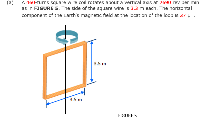 Solved (a) A 460-turns square wire coil rotates about a | Chegg.com